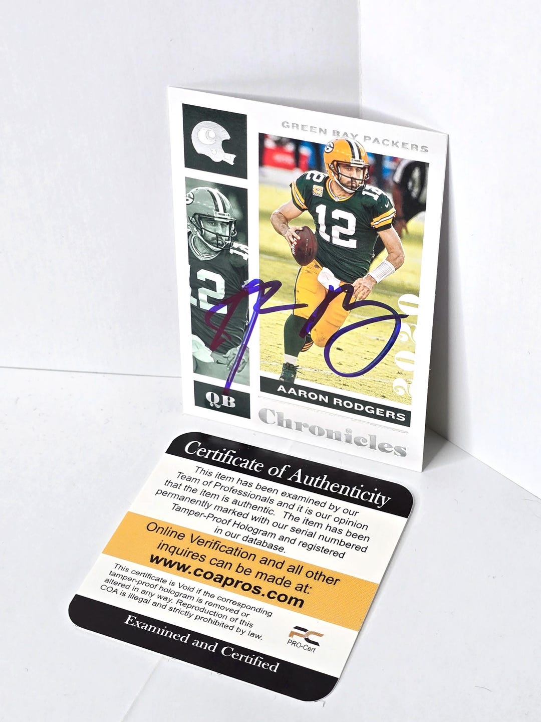 2020 Aaron Rodgers Autograph Football Card Panini Chronicles 35 - Etsy