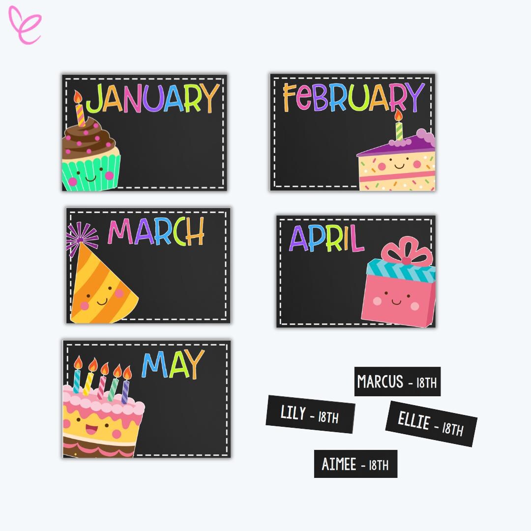 Birthday Chart Bright and Bold | Birthday Chart | Classroom Display ...