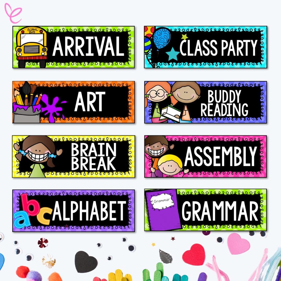Editable Schedule Cards: Bright and Bold | Classroom Schedule | Bright ...