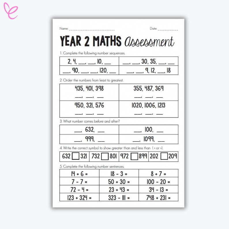 Year 2 Mathematics Assessment - Etsy