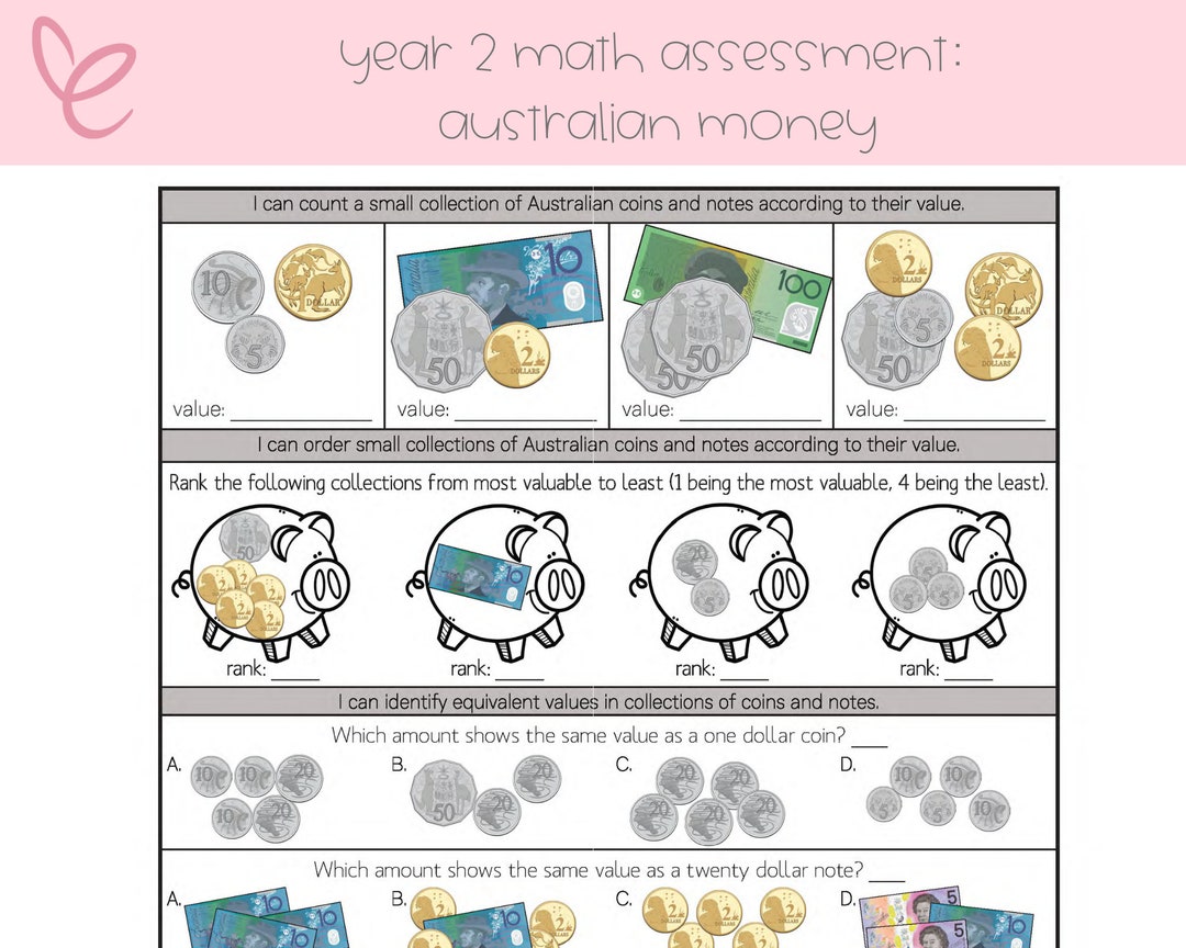 Year 2 Mathematics Assessment AUSTRALIAN MONEY - Etsy