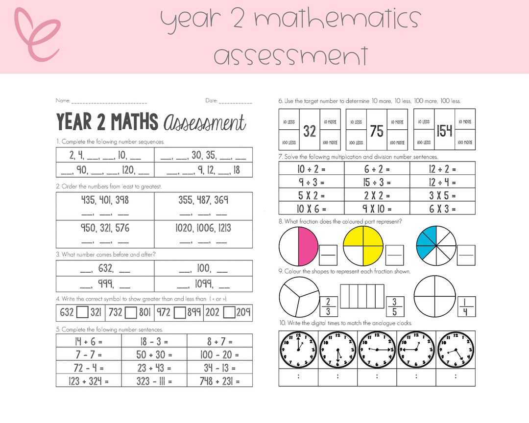 Year 2 Mathematics Assessment - Etsy