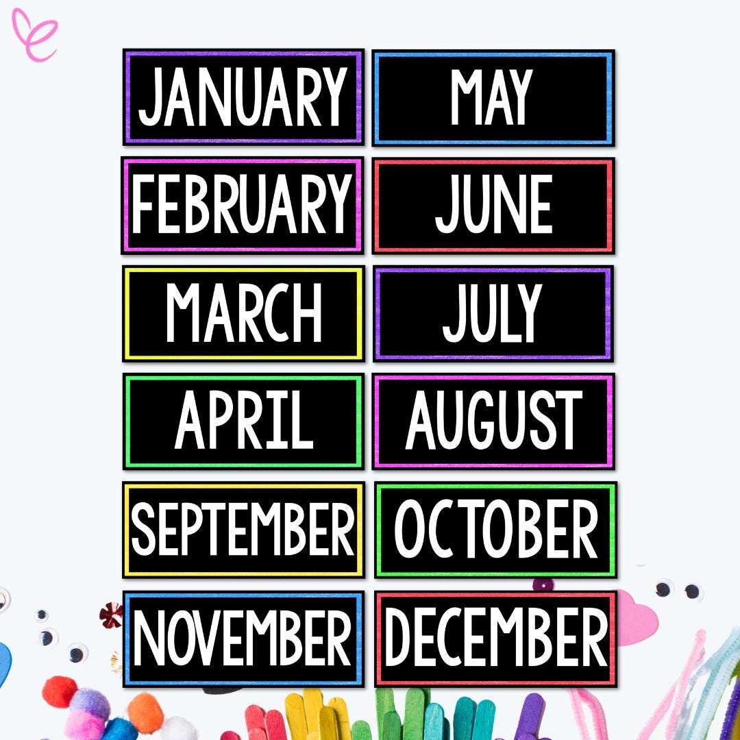 Months of the Year: Bright and Bold | Calendar Cards | Monthly Headers ...