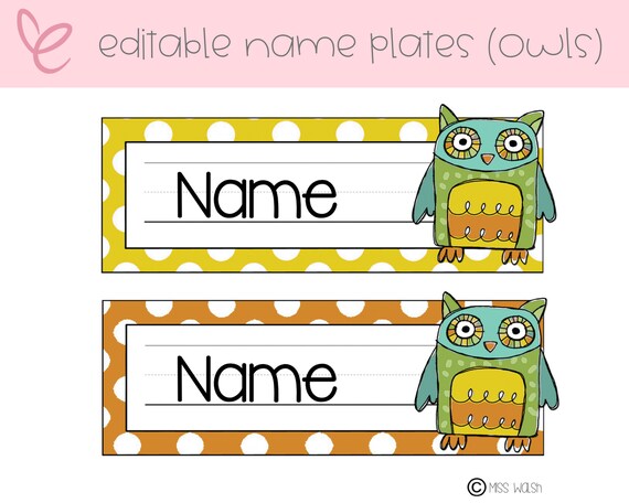 Editable Name Plates owls - Etsy