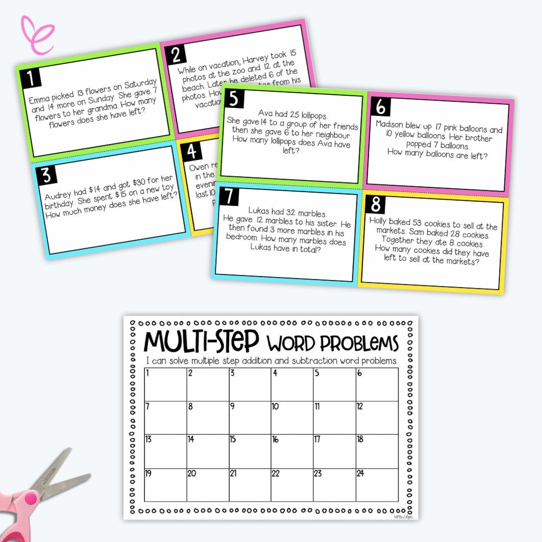 Multi-step Word Problems Task Cards | Problem Solving | Critical ...