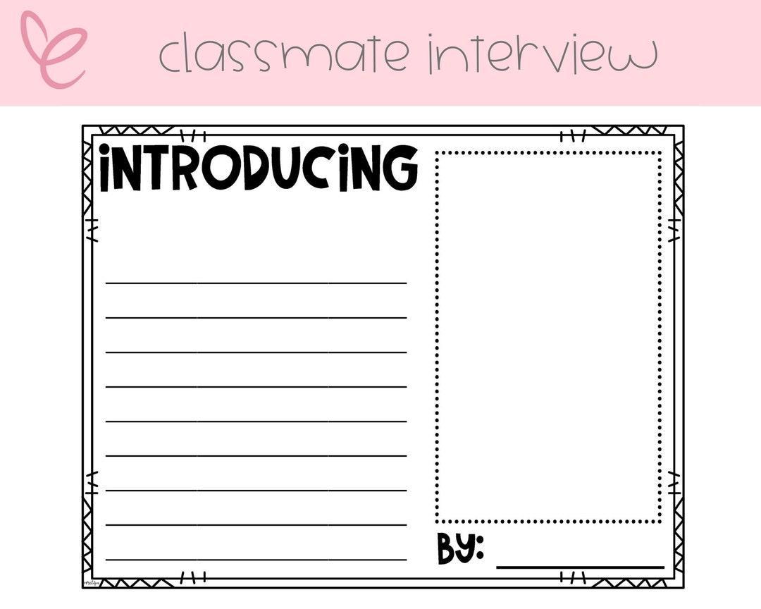 Classmate Interview Activity Back to School Activity Digital Download ...