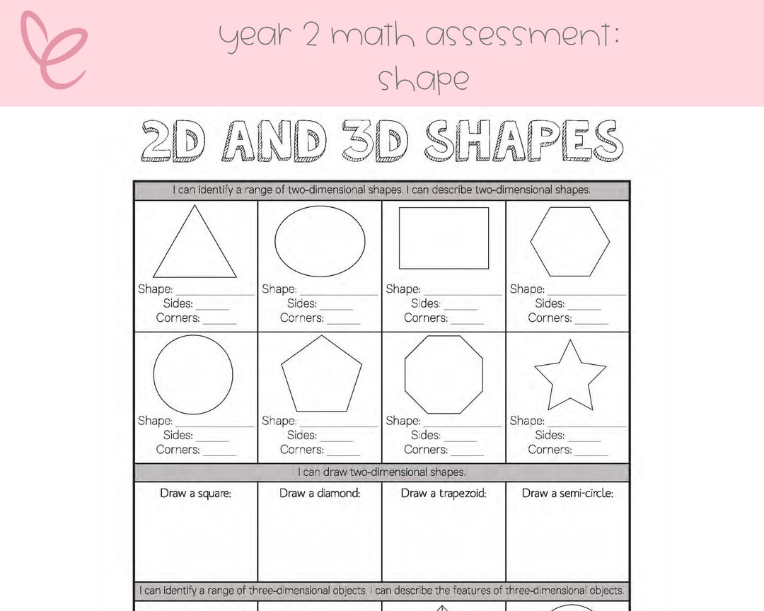 Year 2 Mathematics Assessment SHAPE - Etsy