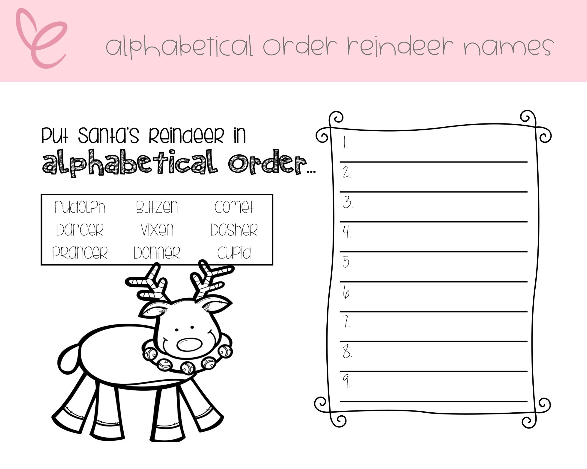 Alphabetical Order Reindeer Names - Etsy
