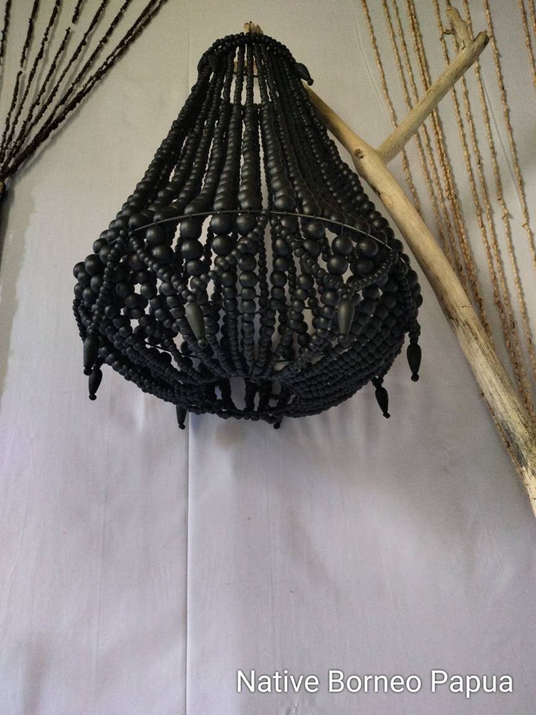 Handmade Lampshade,wood Beaded Art, Bohemian Chandelier, Boho Pendant ...