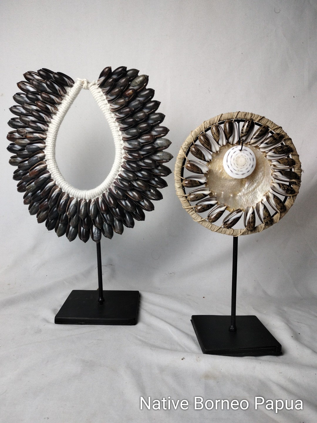 Papua Oliva Shell Disc Decor on Stand, Tribal Goddess Art (set of 2) - Etsy