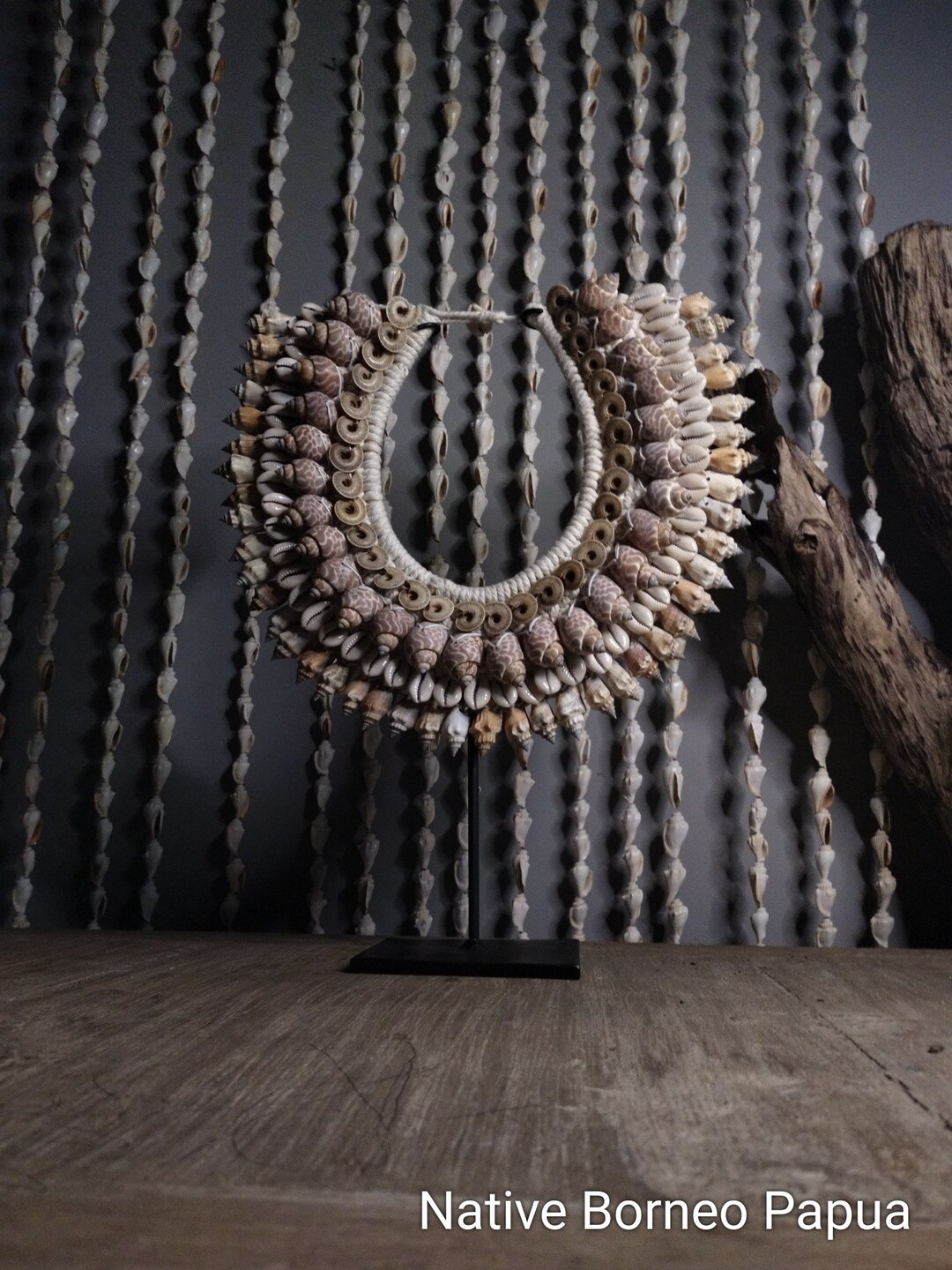 Tribal Seashell Necklace Art: Papua Decor on Stand - Etsy