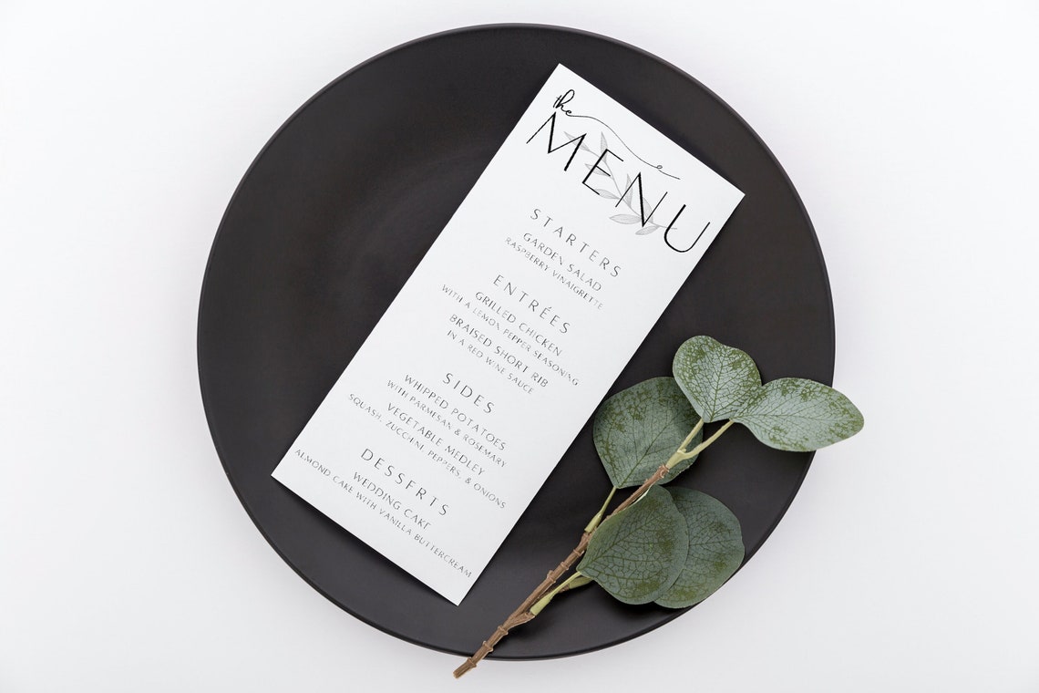 Modern Minimalist Leaf Menu Template Editable Menu Download - Etsy