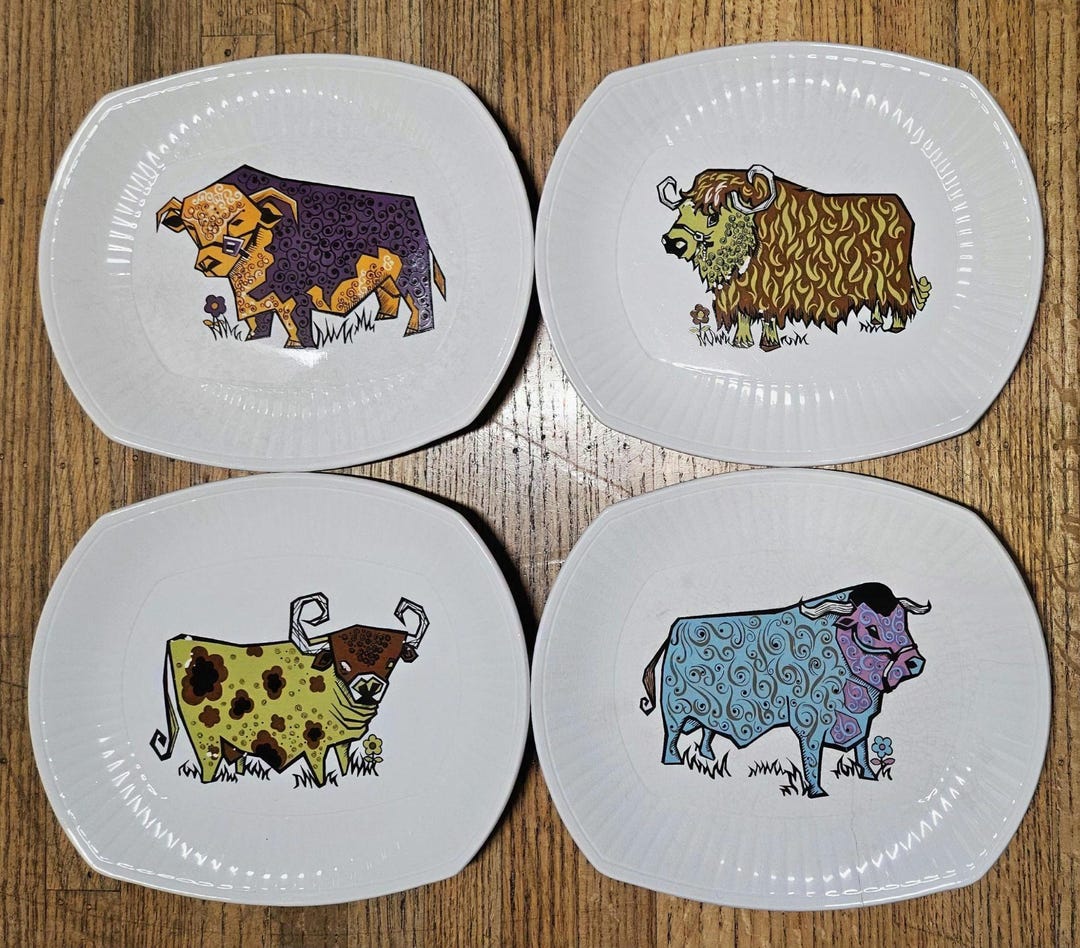 Set of Four4 Retro Beefeater Steak & Grill Plates Vintage English ...