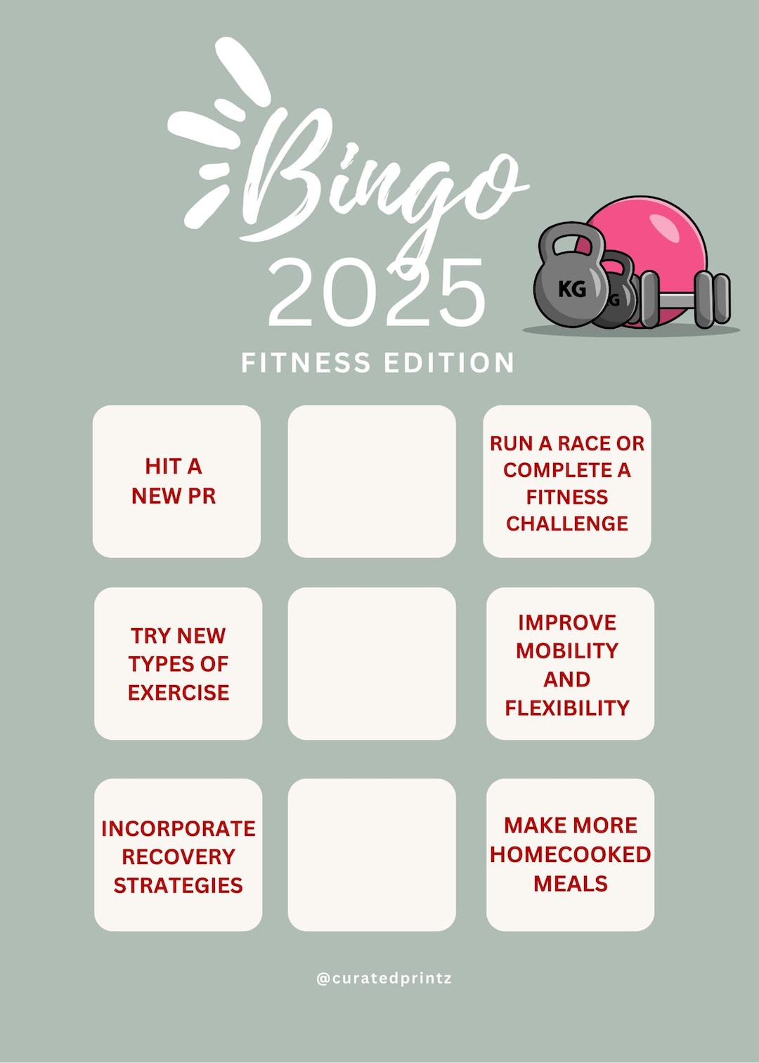 New Years Resolution Bingo Fitness Edition - Etsy