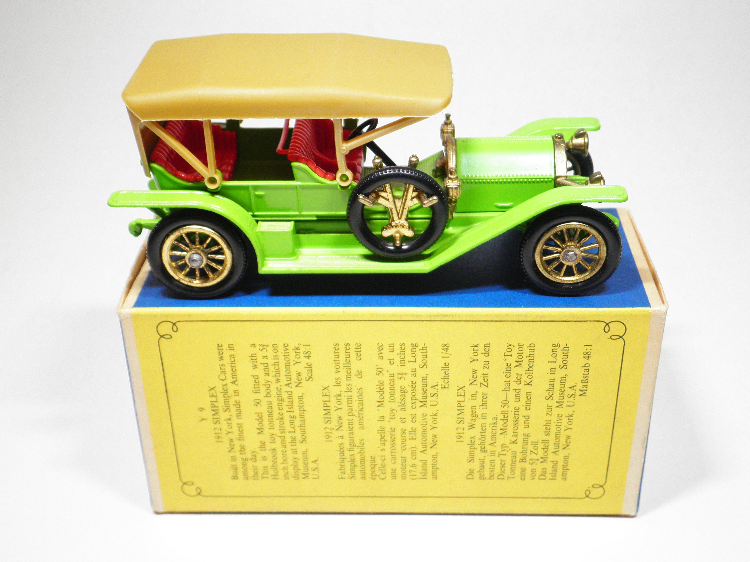 Matchbox Models of Yesteryear, No Y-9 1912 Simplex Lime Green Variant, Mint With Original E1 Box ...