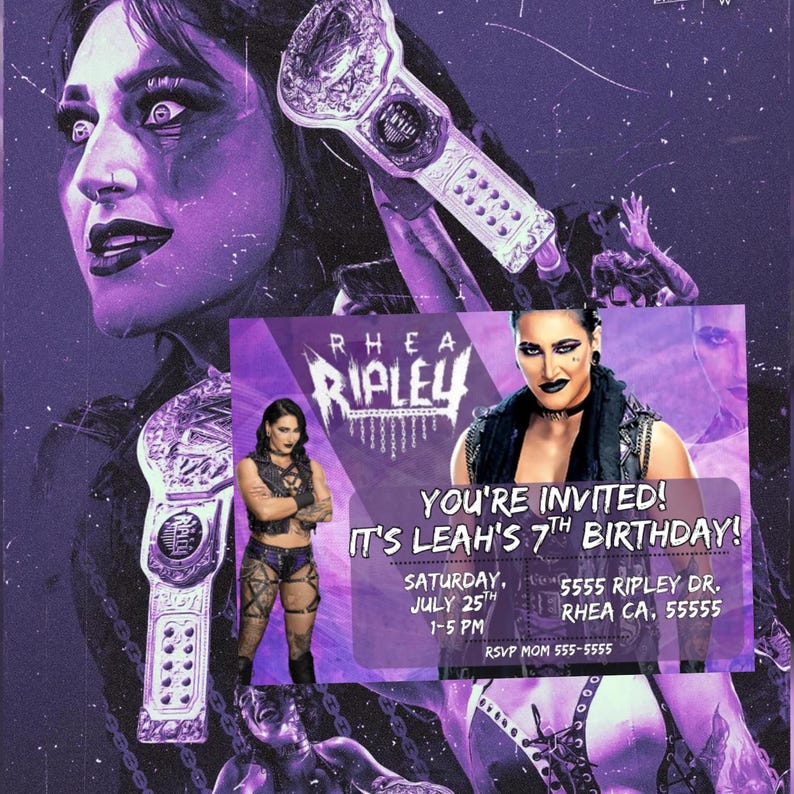 Rhea Ripley WWE Birthday Invitation Digital Download, Girls / Kids ...