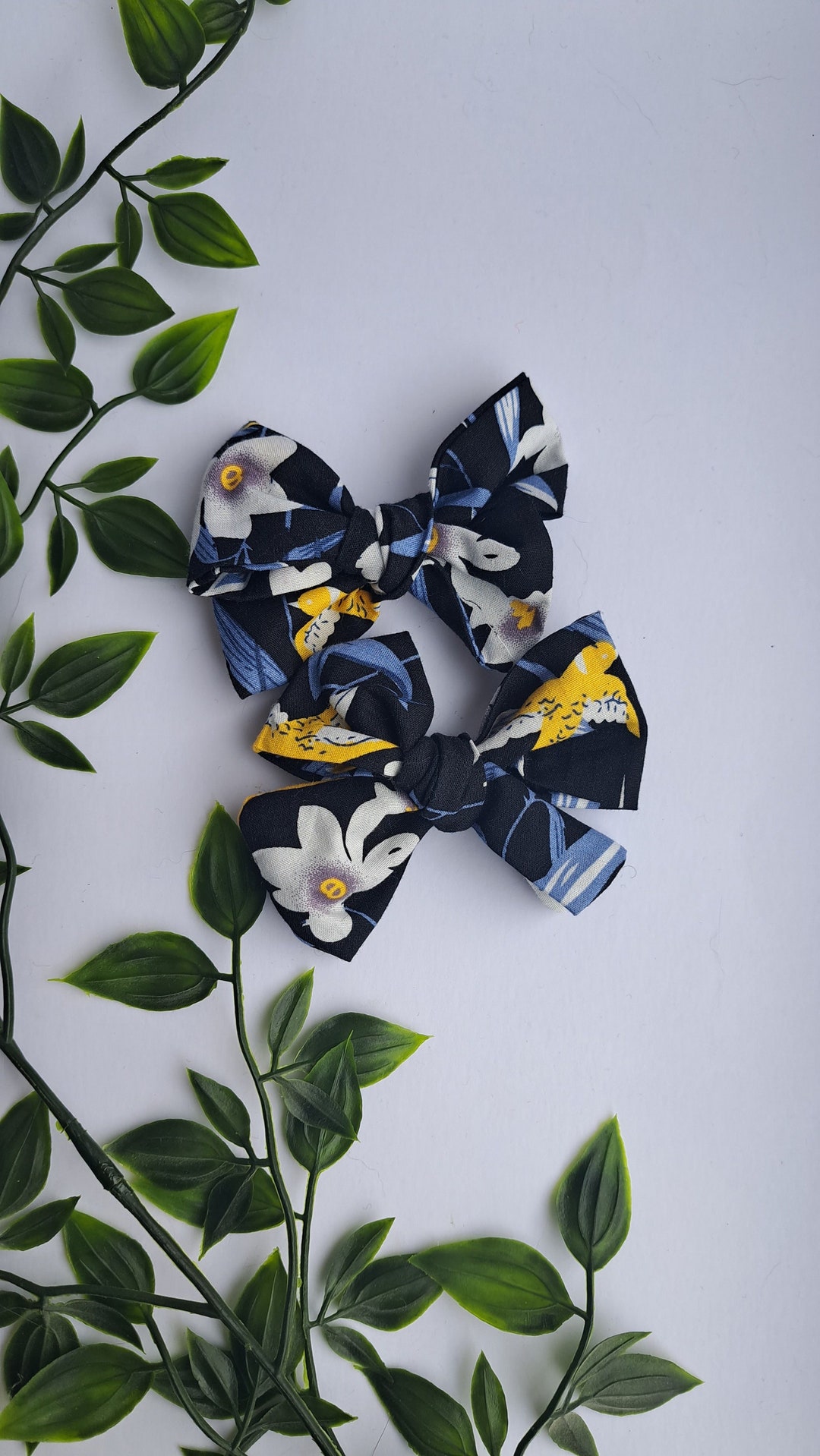 Blue Hair Bows With Flowers for Braids Bows Duo 100% - Etsy
