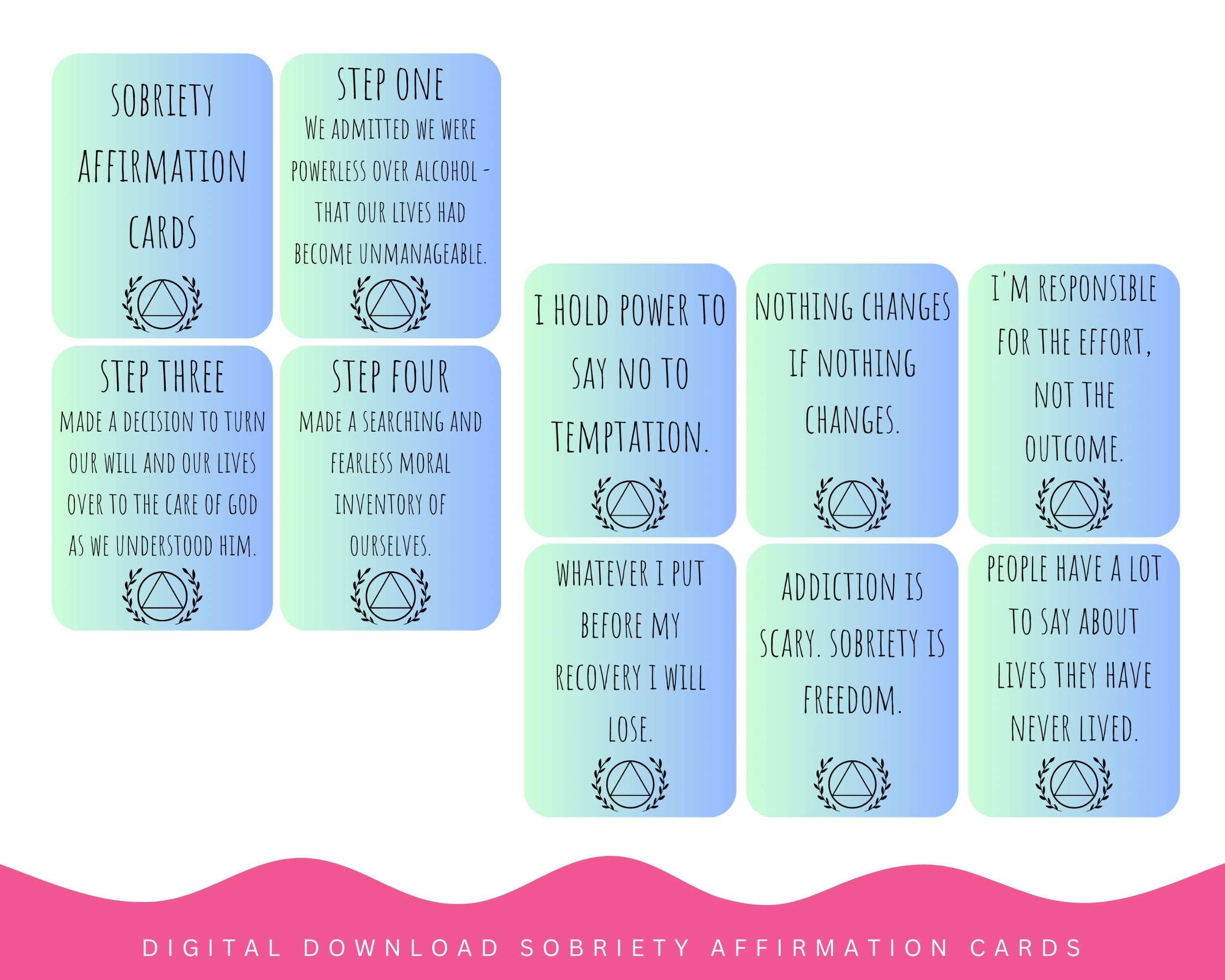 AA Sobriety Affirmation Cards | 12 Steps Affirmation Cards - Digital ...