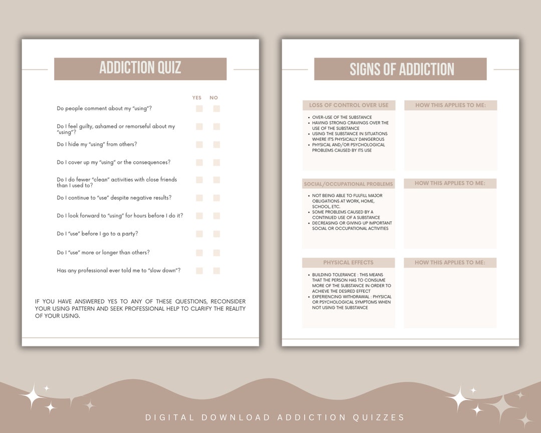 Addiction Worksheets, Addiction Quizzes, Substance Use Worksheets ...