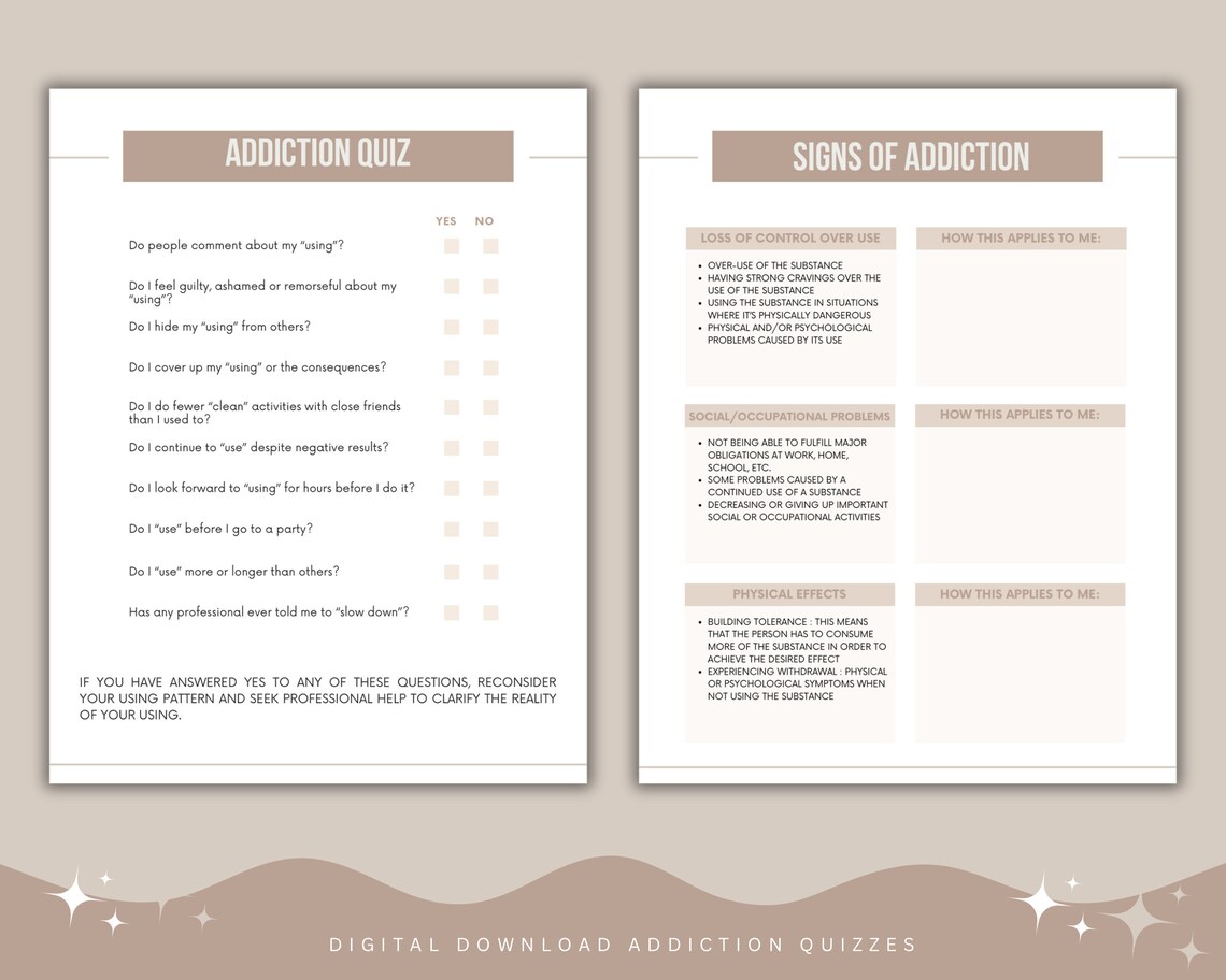 Addiction Worksheets, Addiction Quizzes, Substance Use Worksheets ...