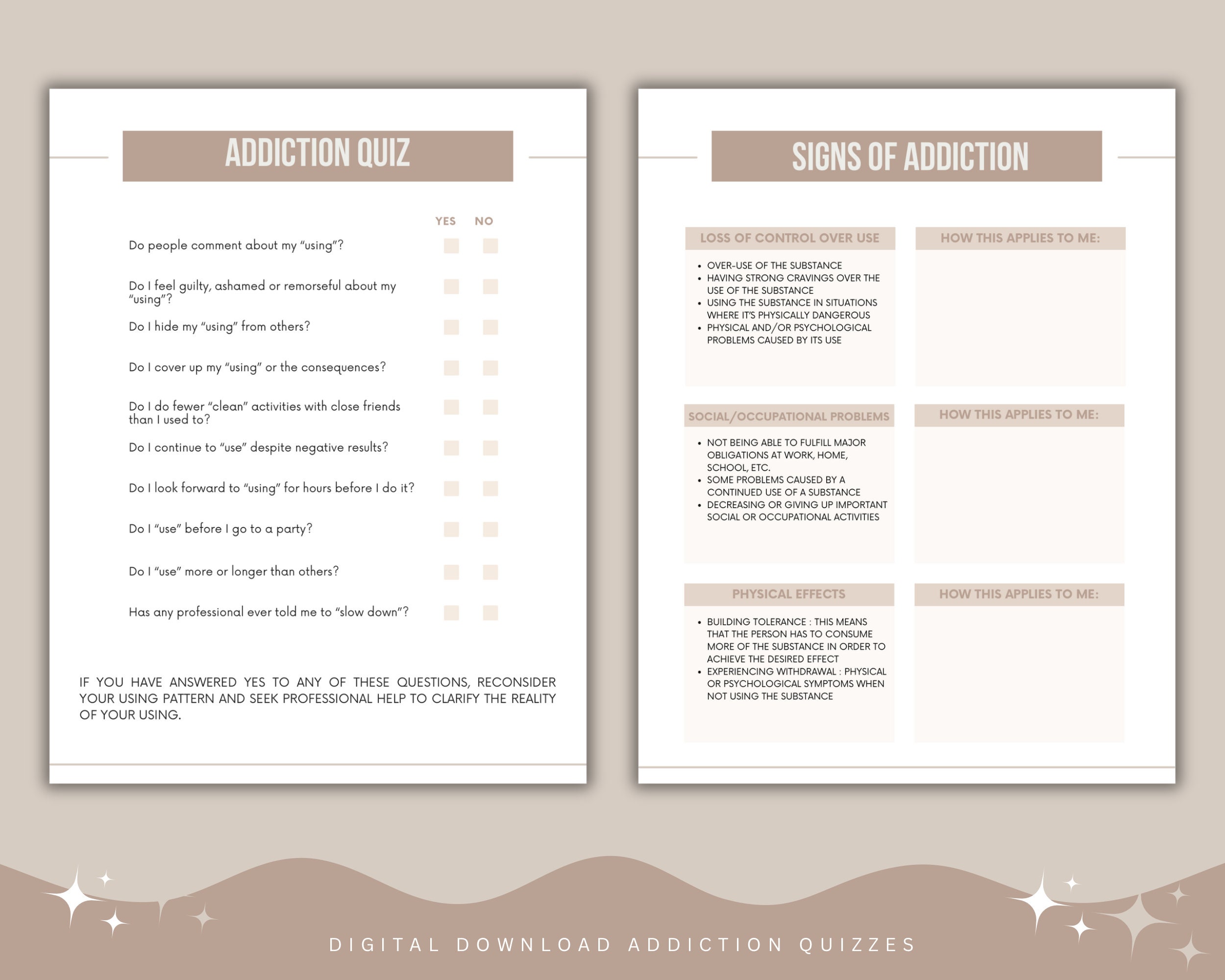 Addiction Worksheets, Addiction Quizzes, Substance Use Worksheets ...