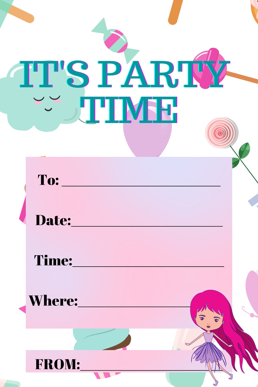 Girly Party Invitations. Digital Download - Etsy