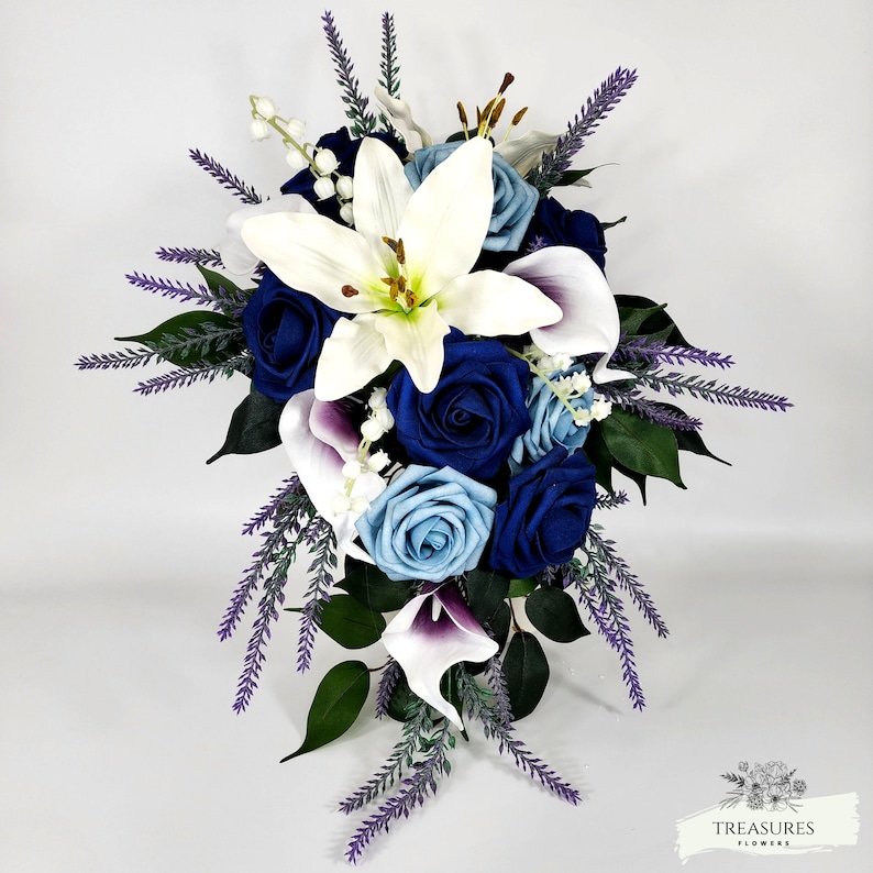 White and Blue Bouquet Roses Bouquet Artificial Flower - Etsy