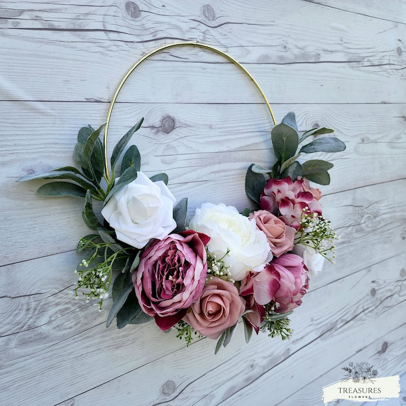 Bridesmaid Hoop Bouquet, Flower Girl Basket, Wreath Bouquet, Boho Hoop ...