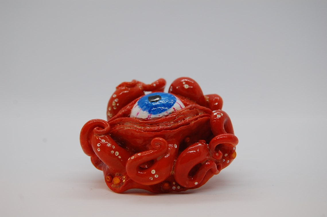 The Watcher Monsters Sculpture Polymer Clay Orange Blue White Creepy ...