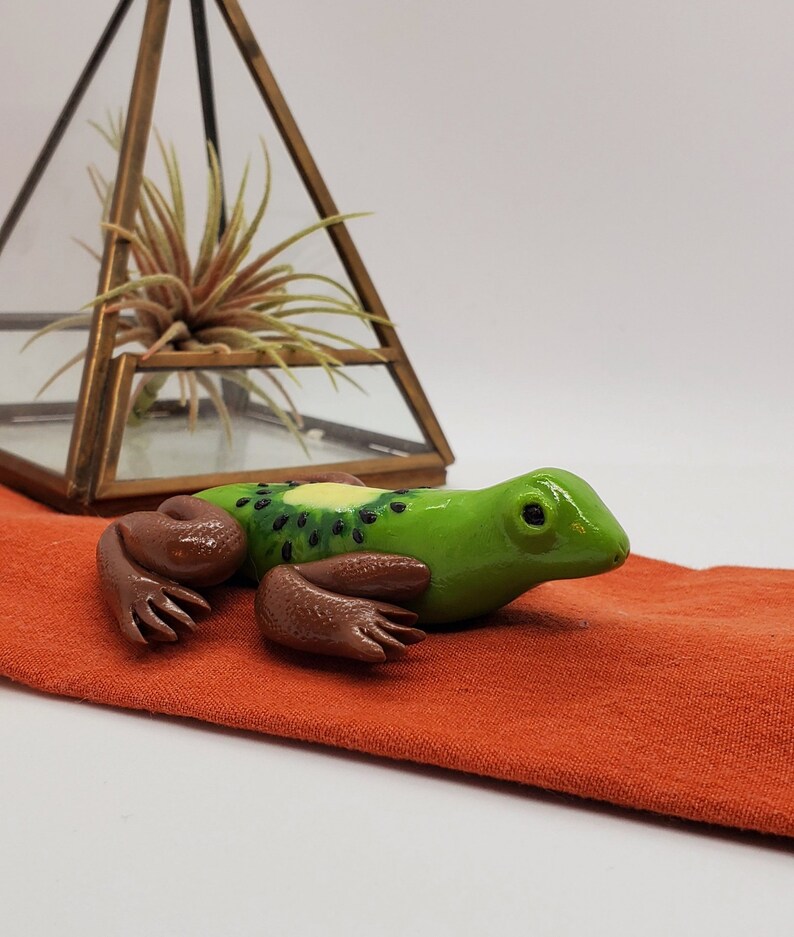 Kiwi Frog - Fruit Frog - Polymer Clay - Sculpture - Green - Brown ...