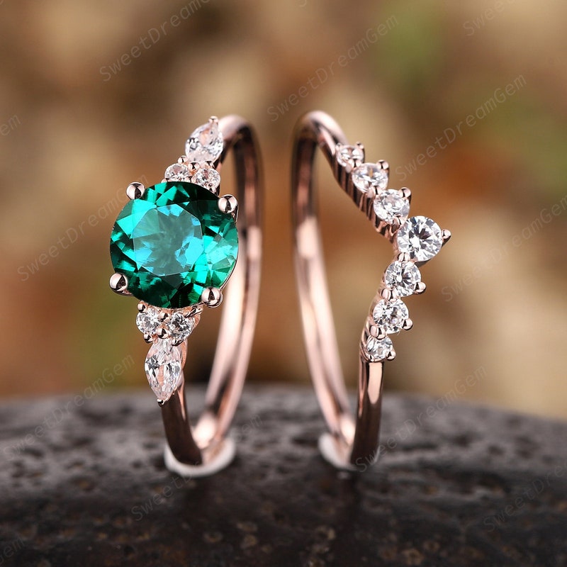Emerald Wedding Rings - Etsy