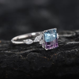 Vintage Natural Bicolor Fluorite Engagement Ring Unique Emerald Cut ...