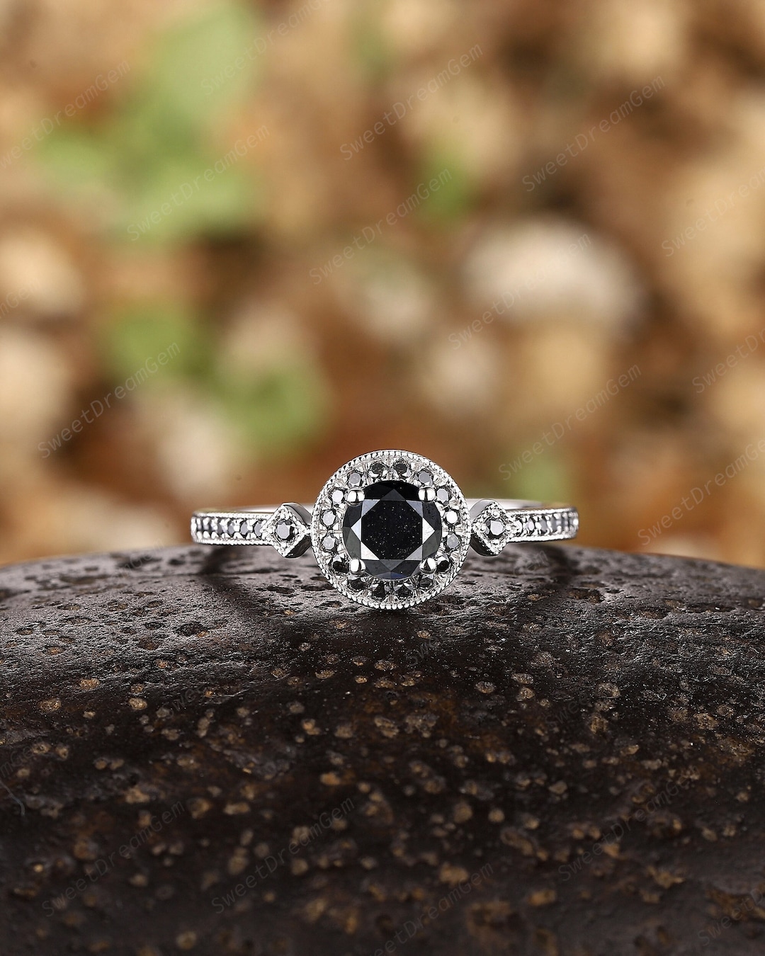 Natural Black Diamond Engaement Ring, Unique Black Diamond Promise Ring ...