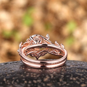 Vintage Round Moissanite Engagement Ring Set Nature Inspired Leaf ...