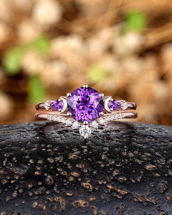 Purple Anniversary Ring Purple Gem Oval Cut Amethyst Bezel Ring In 10K
