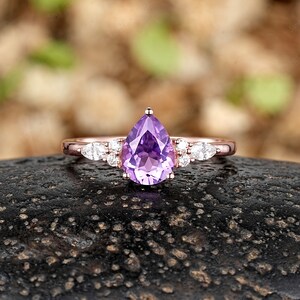 Pear Shaped Amethyst Engagement Ring Bridal Set, Vintage Moissanite ...