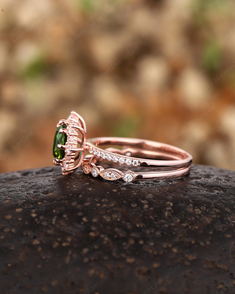 Vintage Round Peridot Engagement Ring Set 14K Rose Gold - Etsy