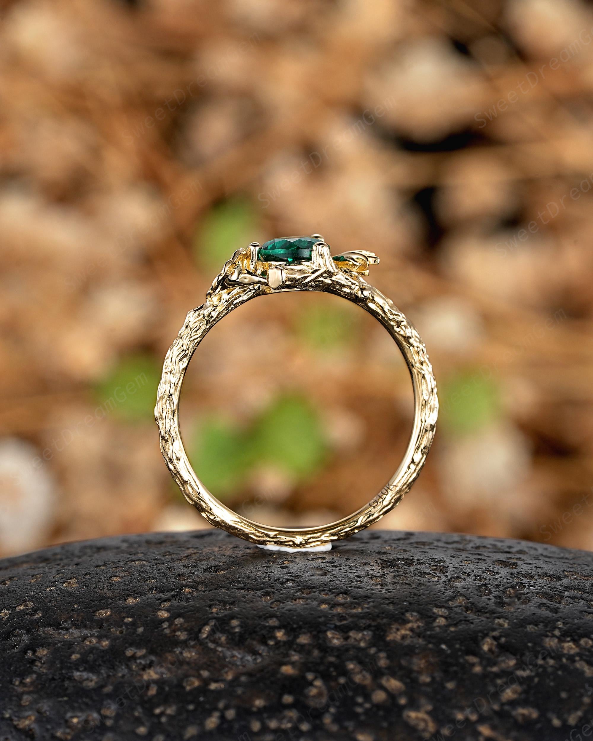 Nature Inspired Morning Glory Wedding Ring Yellow Gold Emerald ...
