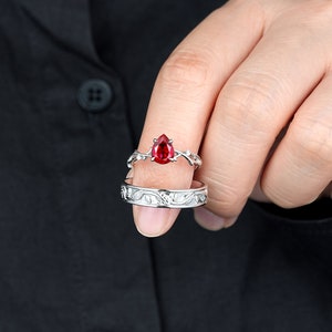 His and Hers Ruby Couple Ring Set, Plain Engagement Band, Twig Branch ...
