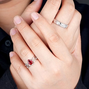 His and Hers Ruby Couple Ring Set, Plain Engagement Band, Twig Matching ...
