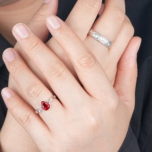 His and Hers Ruby Couple Ring Set, Plain Engagement Band, Twig Branch ...