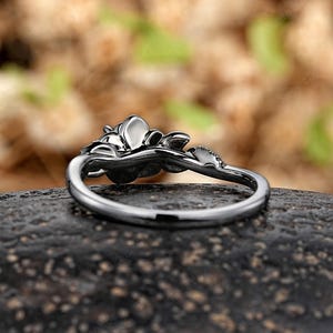 Red Garnet Rose Flower Engagement Ring, Nature Inspired Leaf June Birth ...