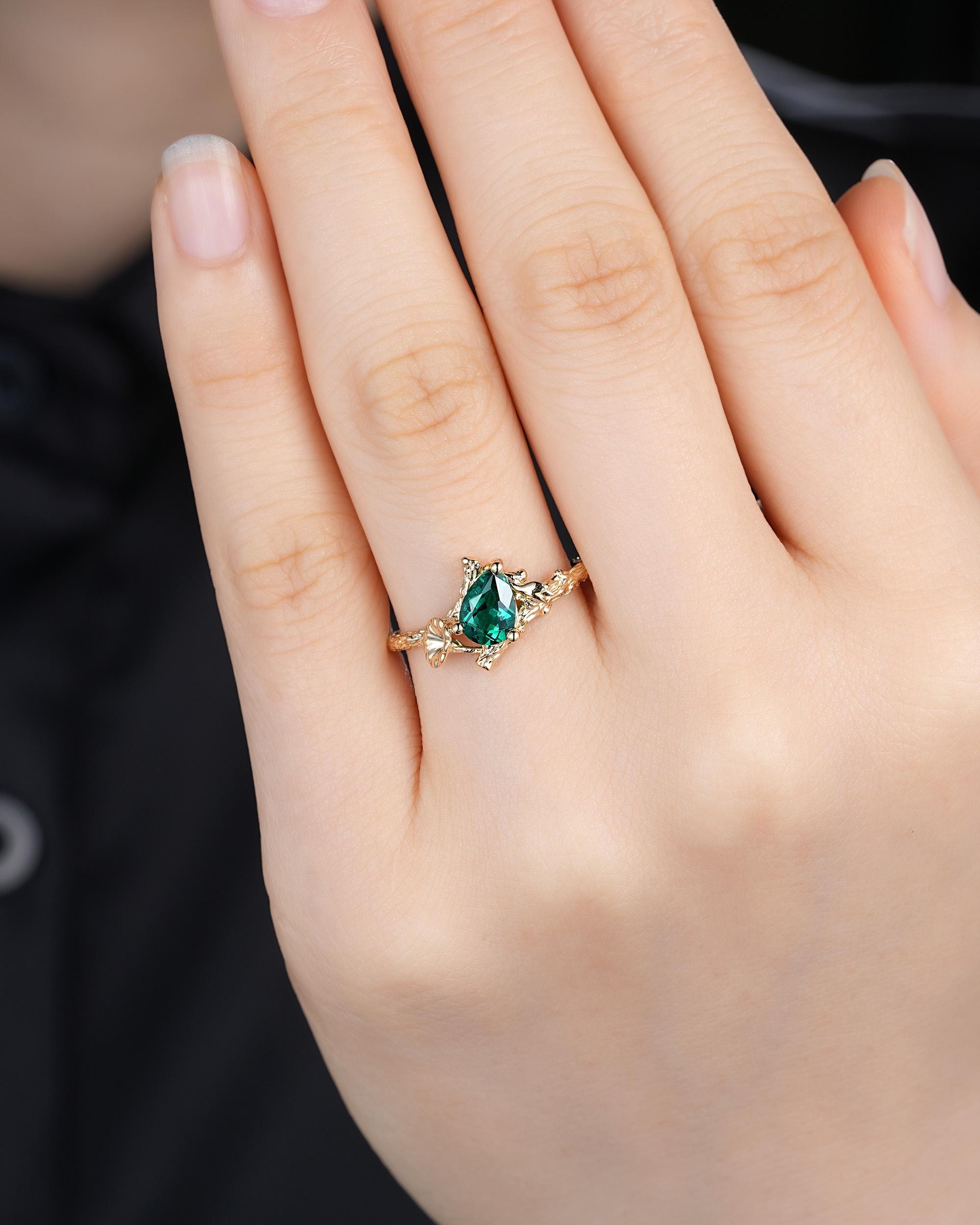 Nature Inspired Morning Glory Wedding Ring Yellow Gold Emerald ...