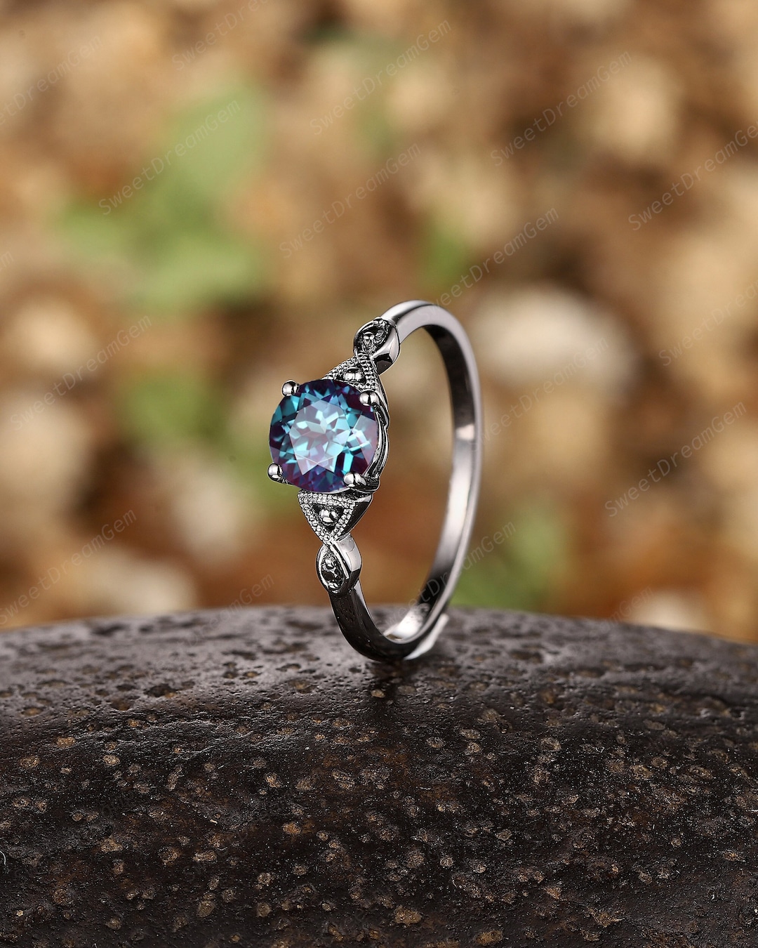 Gothic Alexandrite Black Engagement Ring, Black Gold Promise Ring ...