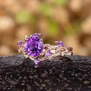Round Amethyst Engagement Ring Set Marquise Amethyst Leaf Floral ...
