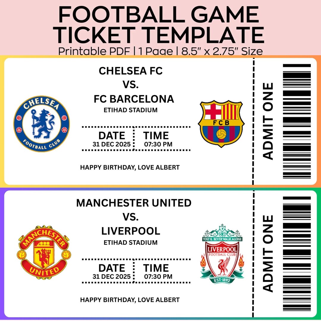 Editable Football Ticket Template, Bonus 20+ Team Logos (digital ...
