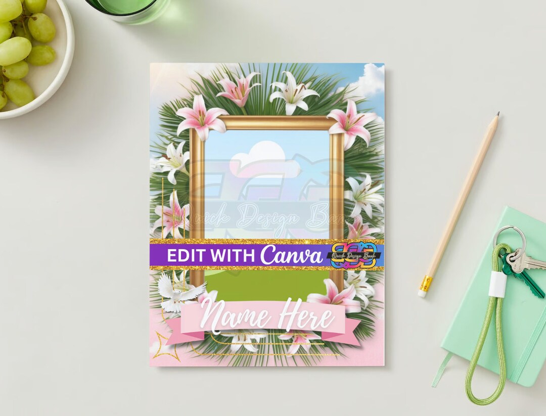 Canva Editable Template | Pink Lily Gold Photo Frame | Instant Download ...