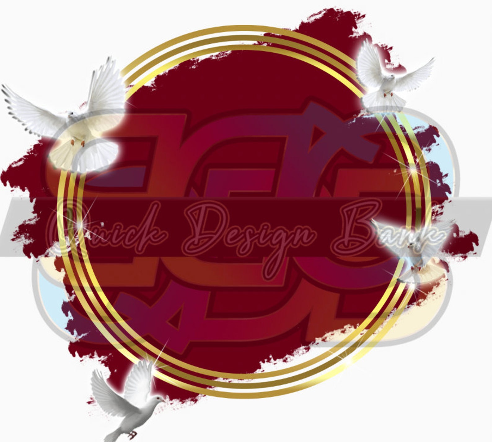 Gold Circle Frame & Doves Memorial Design Element PNG Bundle ...