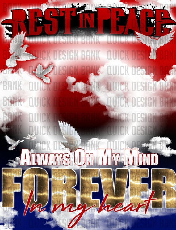 RIP on My Mind in My Heart Red Blue Memorial Template DTF - Etsy
