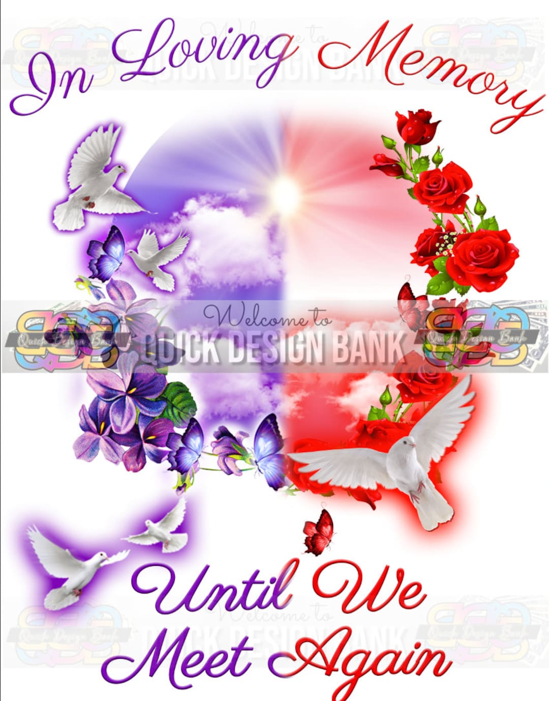 In Loving Memory Png-red & Purple Mash-up Memorial Template | Instant ...